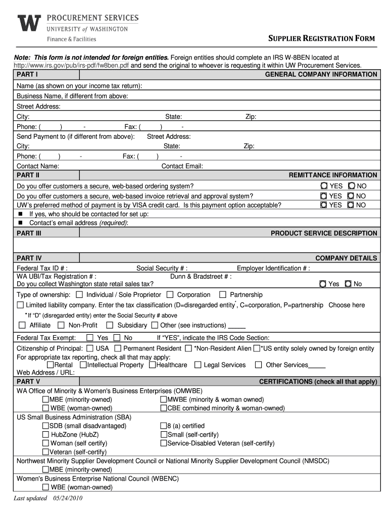 Fillable Online f2 washington Diverse Business Company Profile - University of Washington Fax ...