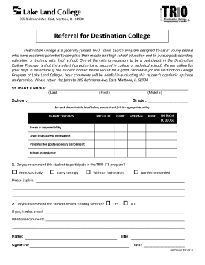 Fillable Online Tutoring Referral Form - Lake Land College Fax Email ...
