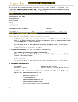 Fillable Online orsp appstate Subrecipient commitment form - Office of Research - Appalachian ...