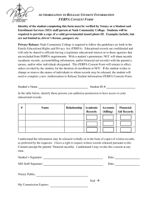Fillable Online FERPA CONSENT FORM - Nash Community College Fax Email ...