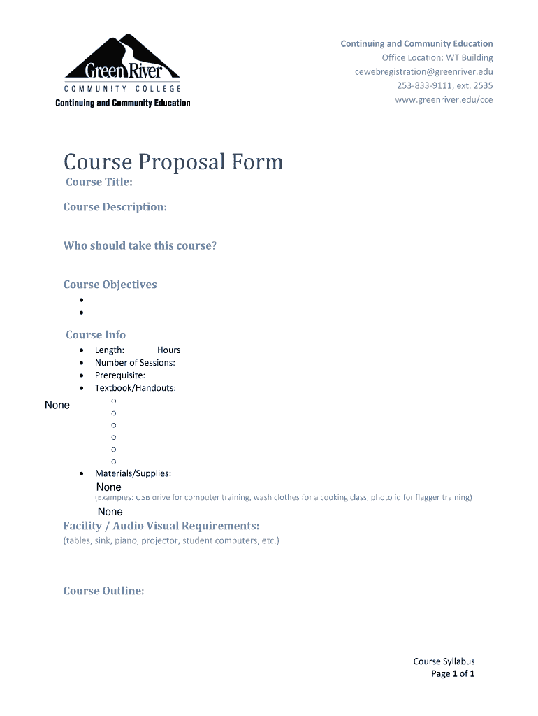 Fillable Online greenriver Course Proposal Form - Green River Community College Fax Email Print ...