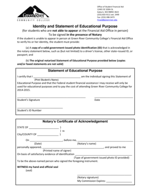 Fillable Online greenriver Identity and Statement of Educational Purpose - Green River bb ...