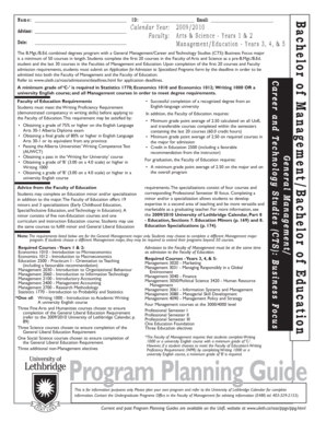 Fillable Online uleth BMgt General ManagementBEd CTS - University of ...
