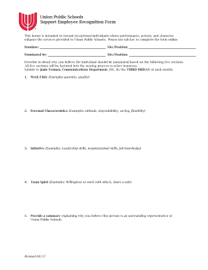 Fillable Online unionps Union Public Schools Support Employee Recognition Form Fax Email Print ...