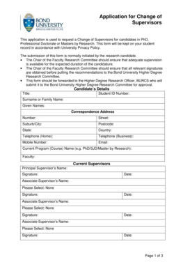 Fillable Online Application for Change of Supervisors - Bond University ...