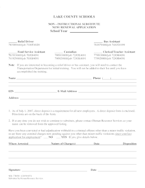 Fillable Online lake k12 fl NON INSTRUCTIONAL SUBSTITUTE - lake k12 fl Fax Email Print - pdfFiller