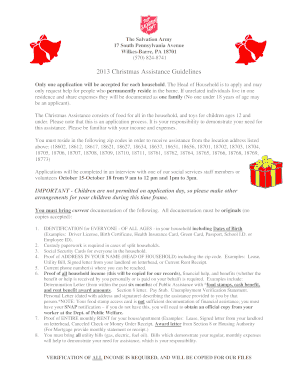 Fillable Online use salvationarmy Christmas Application Guidelines 2013 ...