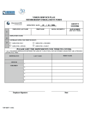 Fillable Online Vision service plan membership enrollment form ...
