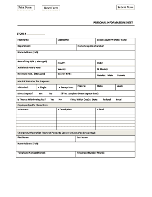 Fillable Online Print Form Submit Form PERSONAL INFORMATION SHEET ...