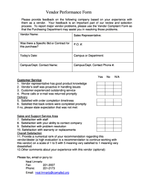 Fillable Online comalisd Vendor Performance Form Fax Email Print - pdfFiller