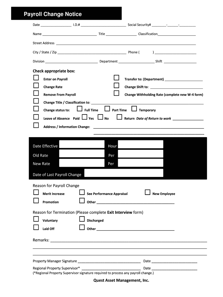 Fillable Online Payroll change notice form Fill Online, Printable ...