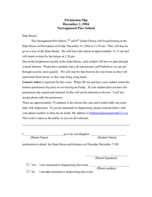Fillable Online Permission Slip December 1 b2004b Narragansett Pier ...