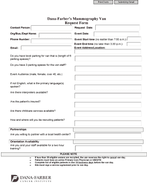 Fillable Online dana-farber Dana-Farber's Mammography Van Request Form ...