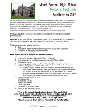 Fillable Online The Mount Vernon High School Scholarship Foundation was formed ... Fax Email ...