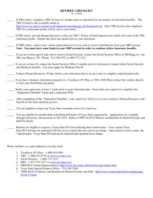 Fillable Online gato-docs its txstate RETIREE CHECKLIST - Texas State University - gato-docs its ...