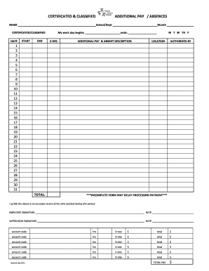 Fillable Online Timesheet-Additional Pay-Absences for Certificated and ...