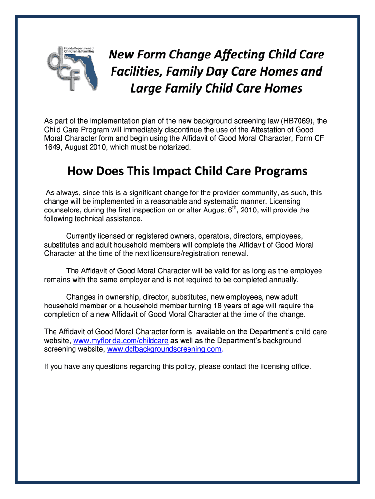 Fillable Online New Form Change Affecting Child Care Facilities, Family ...