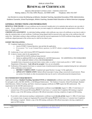 Fillable Online azed APPLICATION FOR RENEWAL OF CERTIFICATE - azed.gov ...