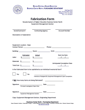 Fillable Online bcn-nshe Property Fabrication Form - BCN Fax Email ...