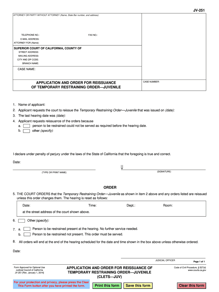 JV-251 APPLICATION AND ORDER FOR - California Courts - courts ca: Fill ...