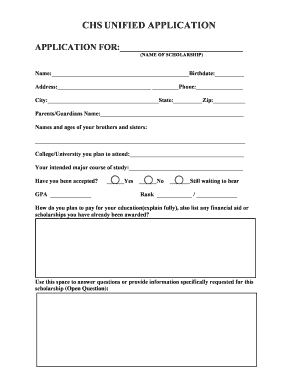 Fillable Online CHS Unified Scholarship Application Form Fax Email ...