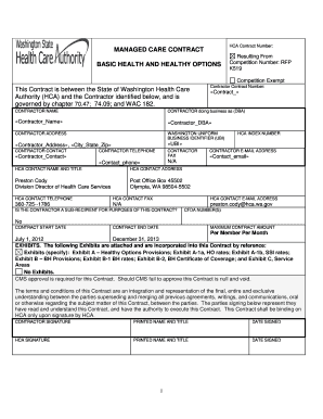 Fillable Online hca wa HCA Contract Number - Health Care Authority ...