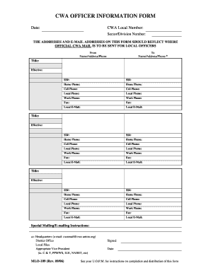 Fillable Online files cwa-union CWA OFFICER INFORMATION FORM - files ...