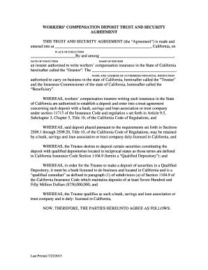 Fillable Online insurance ca WORKERS' COMPENSATION STANDARD DEPOSITORY ...