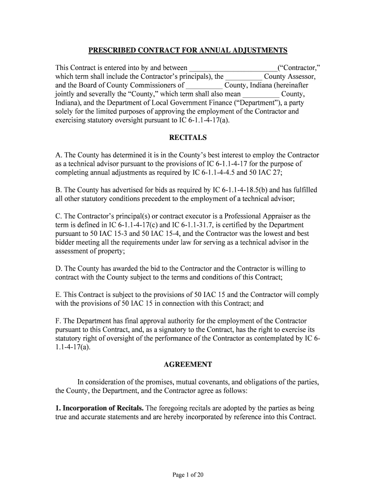 Fillable Online ai Annual Adjustment Contract - State of Indiana Fax ...