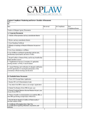 Fillable Online Contract Compliance Monitoring and Review Checklist of ...