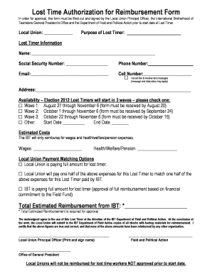 Fillable Online teamster Lost Time Authorization for Reimbursement Form ...