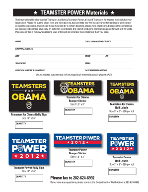 Fillable Online teamster Teamster Power Material Order Form - Teamsters ...