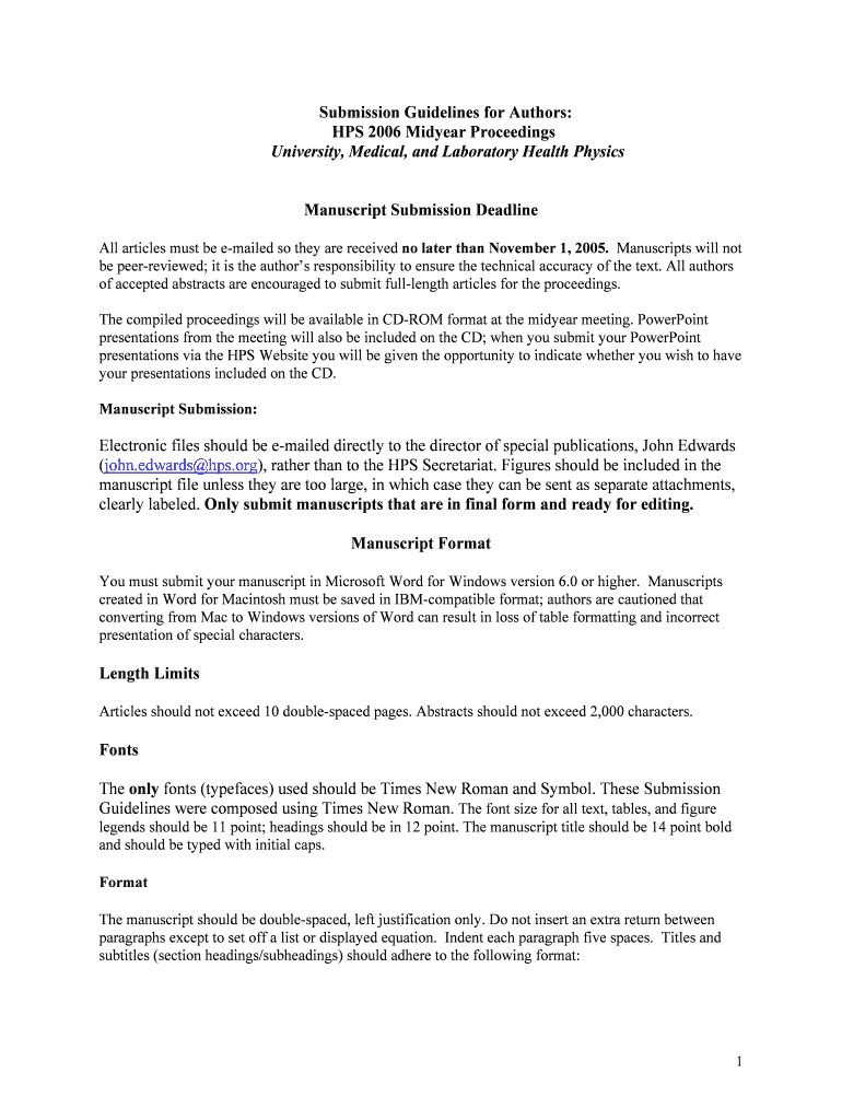 Fillable Online Hps Submission Guidelines For Authors Submission