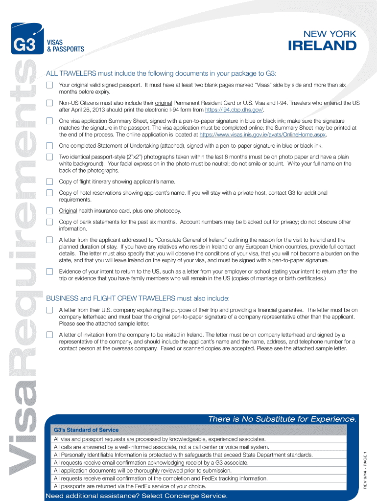 Fillable Online Ireland - G3 Visas & Passports Fax Email Print - pdfFiller