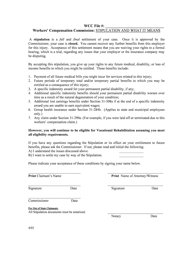 Fillable Online wcc state ct FORM: Stipulation and What It Means ...