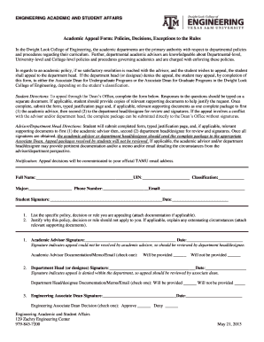 Fillable Online Academic Appeal Form: Policies, Decisions, Exceptions to the Rules Fax Email ...