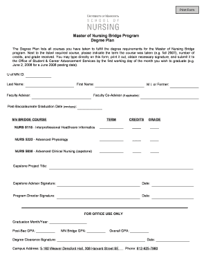 Fillable Online nursing umn Master of Nursing Bridge Program Degree ...
