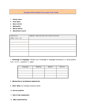 Fillable Online European Union Standard Curriculum Vitae Format Fax ...
