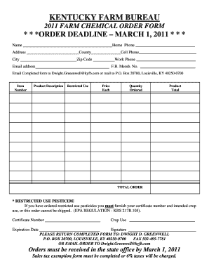 Fillable Online Kentucky farm bureau 2011 farm chemical order form ...