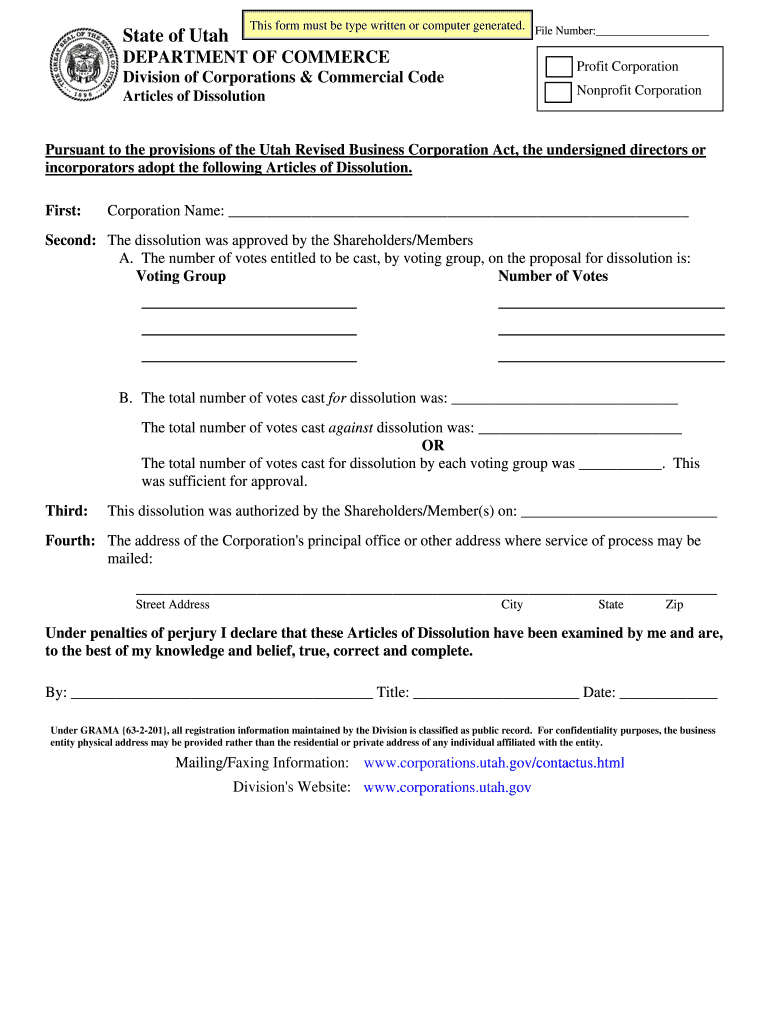 Fillable Online businessinsurance Articles of Dissolution - Business Insurance ...