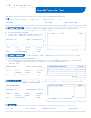 Fillable Online Automatic Transaction Form - PH&N Investment Services ...