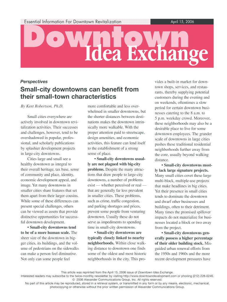 Fillable Online Small-city downtowns can benefit from their small-town ...