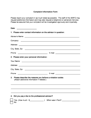 Fillable Online iarfc Complaint Information Form - iarfc Fax Email ...