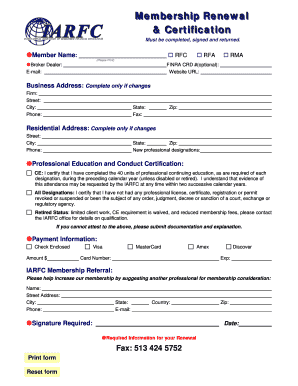 Fillable Online iarfc Renewal Form - iarfc Fax Email Print - pdfFiller