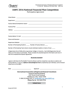 Fillable Online iarfc IARFC Financial Plan Competition 2013-2014 Please ...