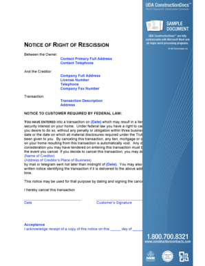 Fillable Online F17 Notice of Right of Rescission.rtf Fax Email Print ...