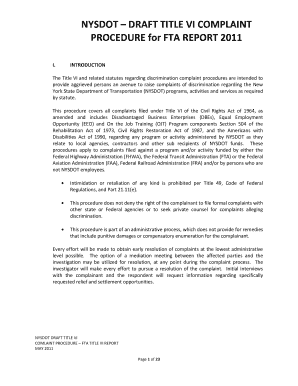 Fillable Online dot ny DRAFT TITLE VI COMPLAINT PROCEDURE for FTA ...