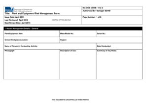 Fillable Online Plant and Equipment Risk Management Form Fax Email ...