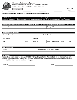 Fillable Online kyret ky Alternate Payee Information - Kentucky ...