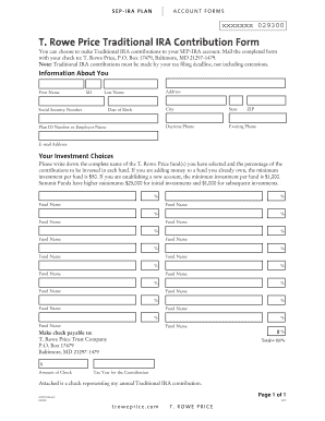 Fillable Online T. Rowe Price Traditional IRA Contribution Form Fax ...
